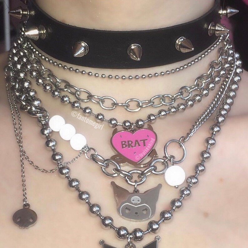Y2K Brat Heart Devil Horn Ball Chain Necklace | Etsy