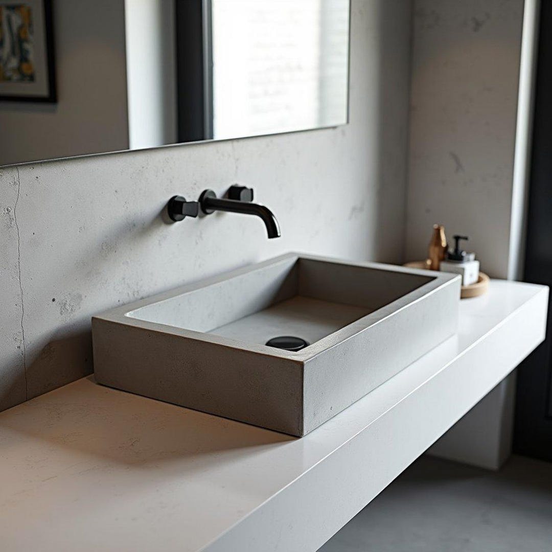 ABRA Handmade Rectangular Concrete Basin: Wall Hung or Countertop Sink ...
