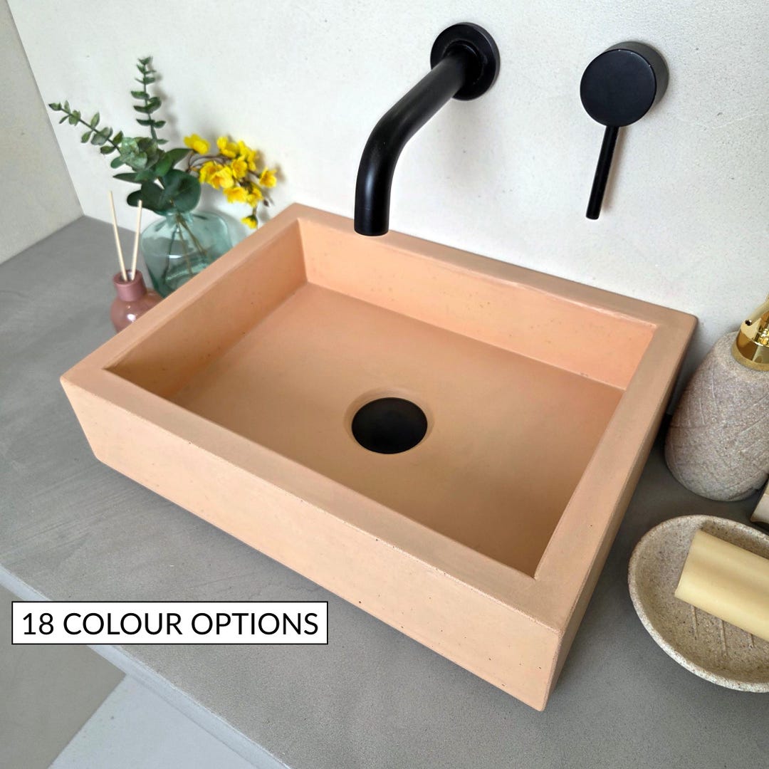 ISLA Rectangular Concrete Basin - 40cm Bathroom Sink - Handmade Vessel ...