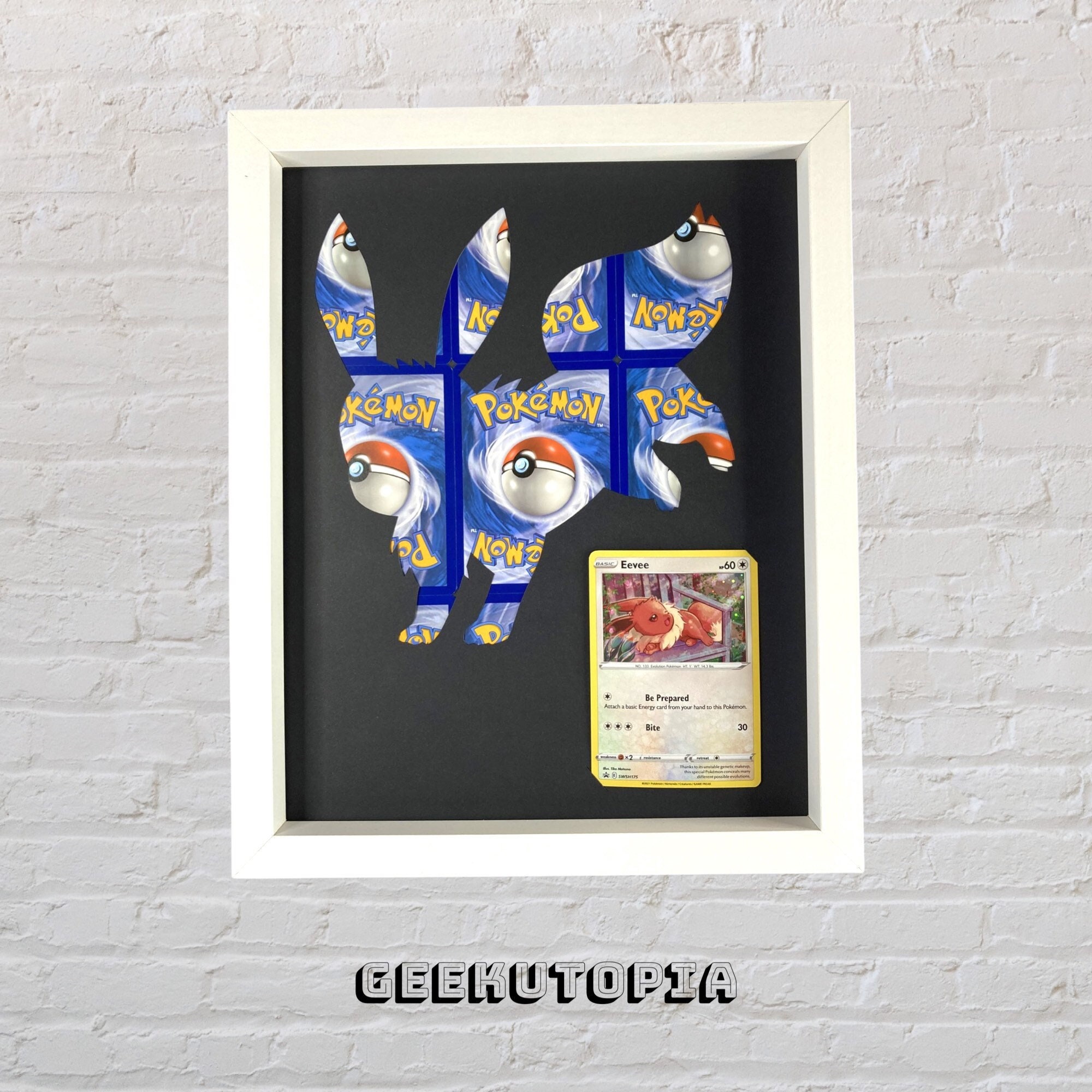 Eevee Pokémon Art in Frame, Hand Cut Silhouette With All Genuine TCG ...