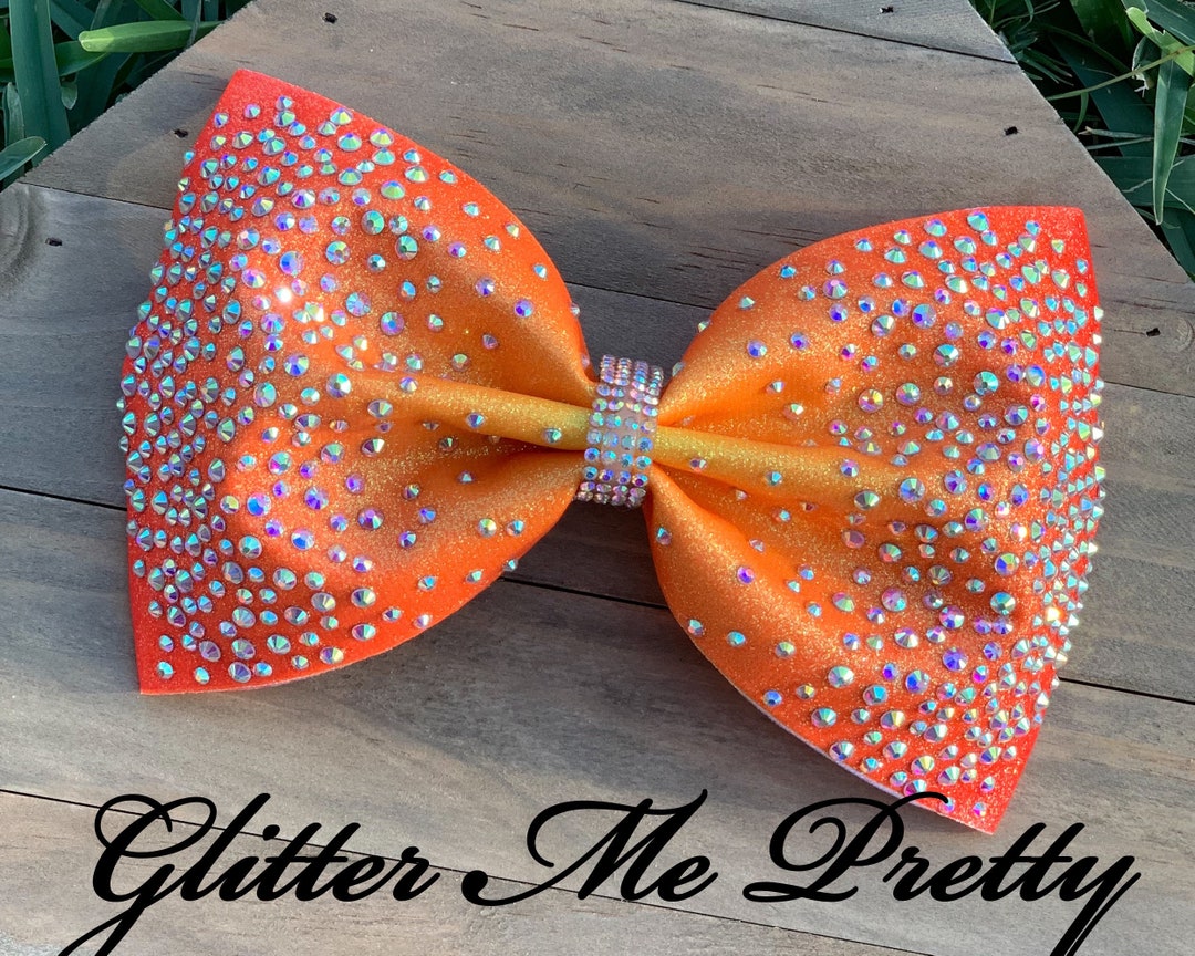 Team Cheer Bows Yellow Orange Ombre Tailless Bows Full Bling Bow ...