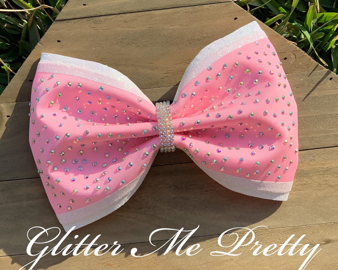 Cheer Bow Pink Bling Tailless Bow 4 Inch Rhinestone Pink White - Etsy
