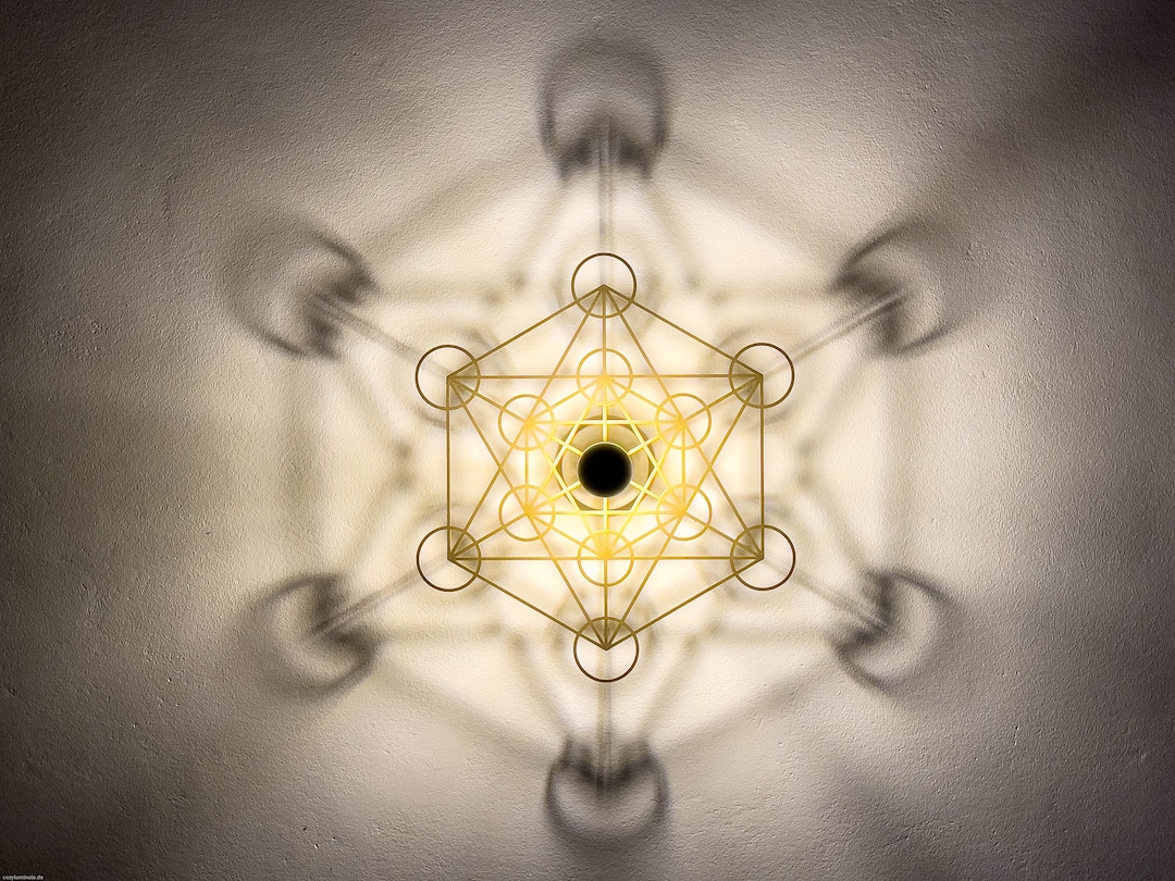 LED Wall Lamp Sacred Geometry the Cube of Metatron Wooden Lampshade ...