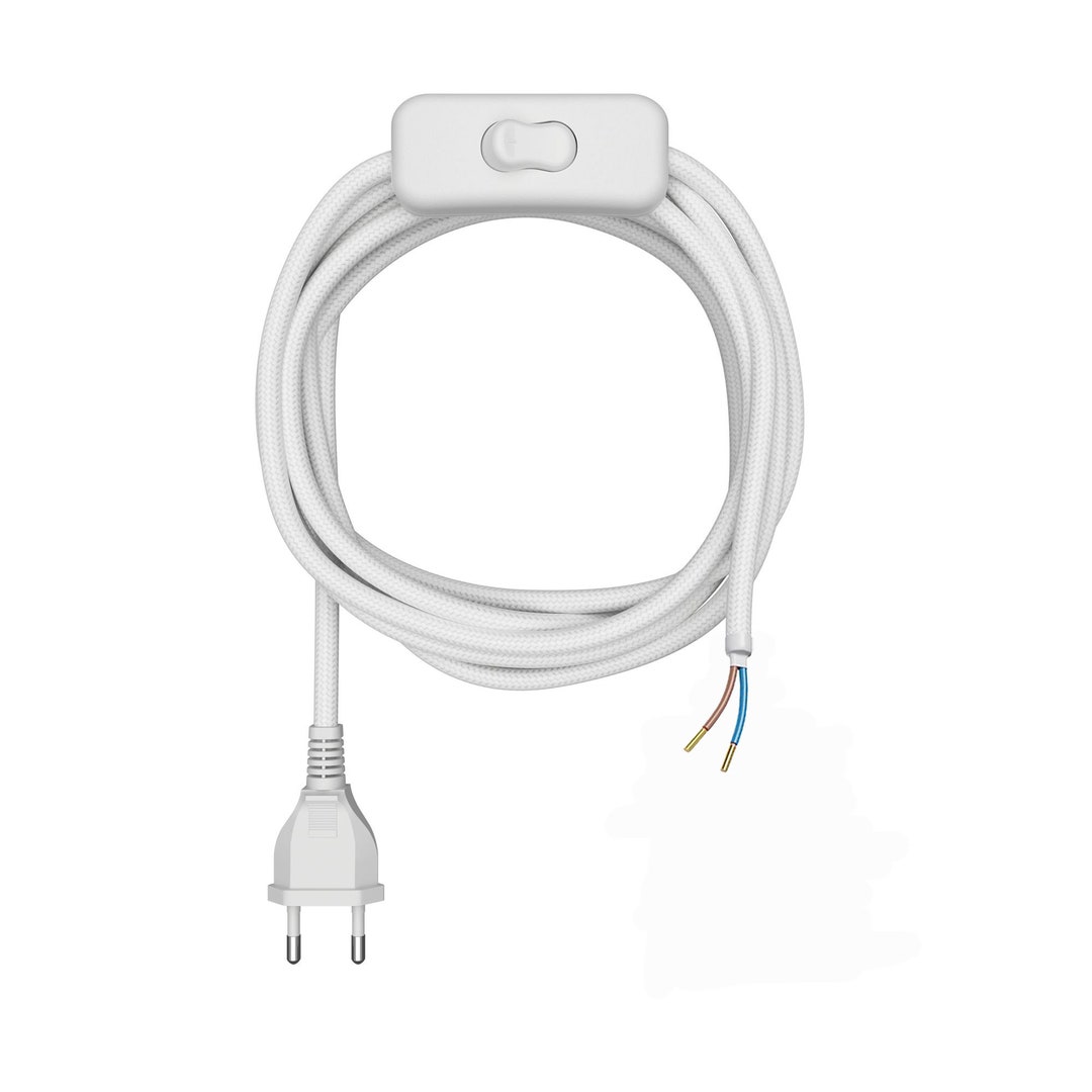 Textile Cable 3 M - Power Cable With Switch and Plug as a Replacement ...
