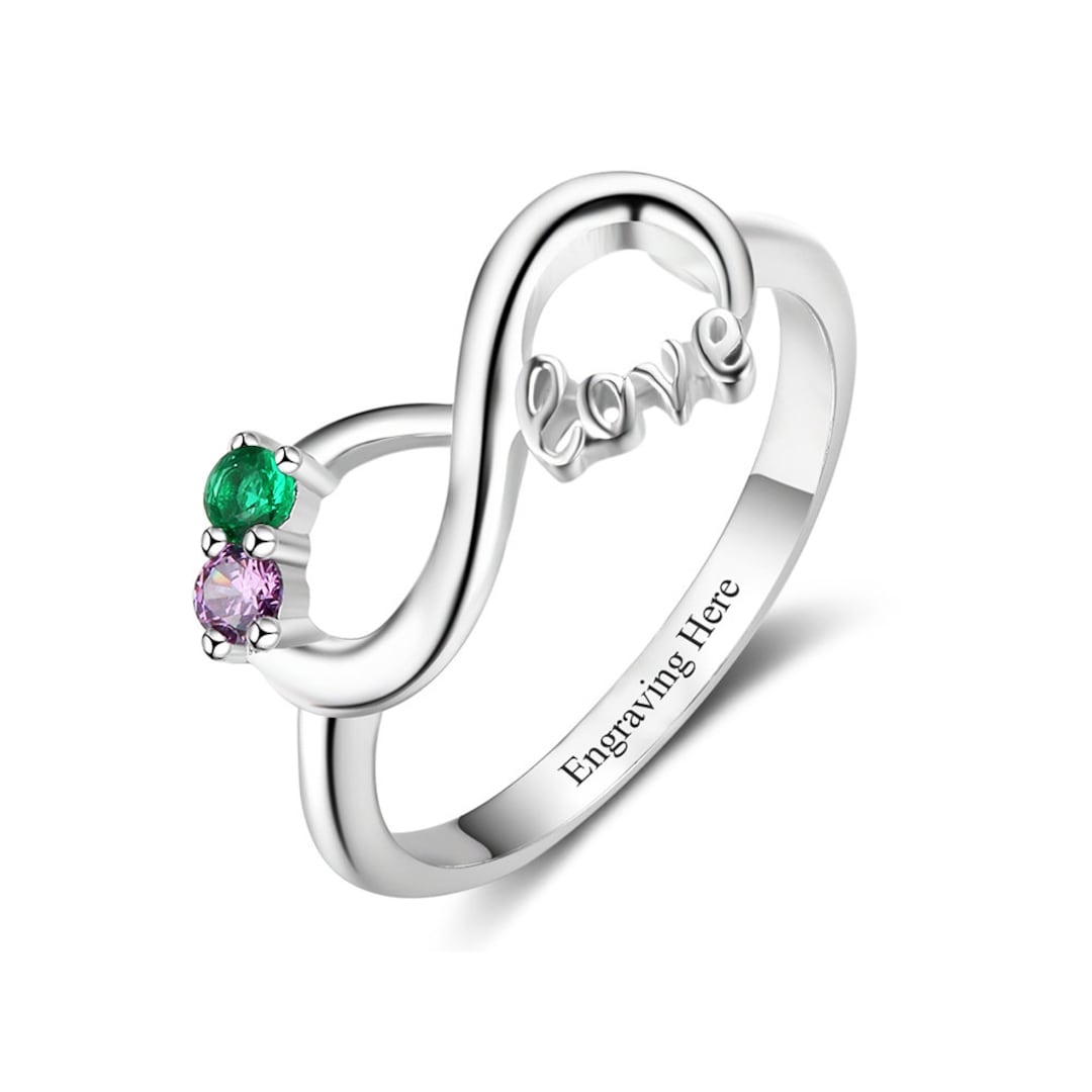 Eternal Love Ring for Her Personalized With 2 Birthstones and 1 Phrase ...