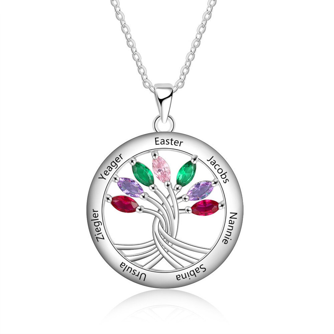 Family Necklace Personalized With 7 Engraved Names and 7 Custom ...