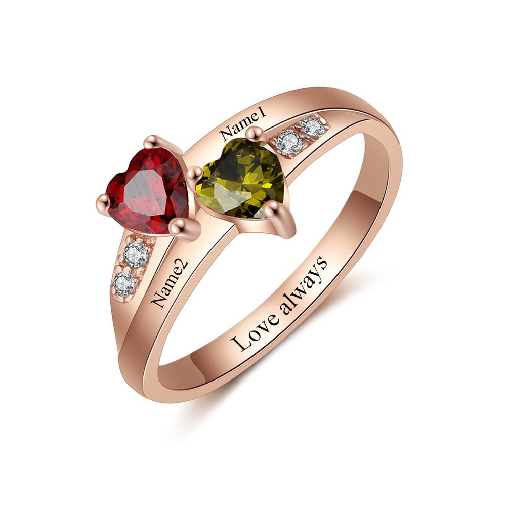 Birthstone Ring for Her Rose Gold Personalized Names and - Etsy