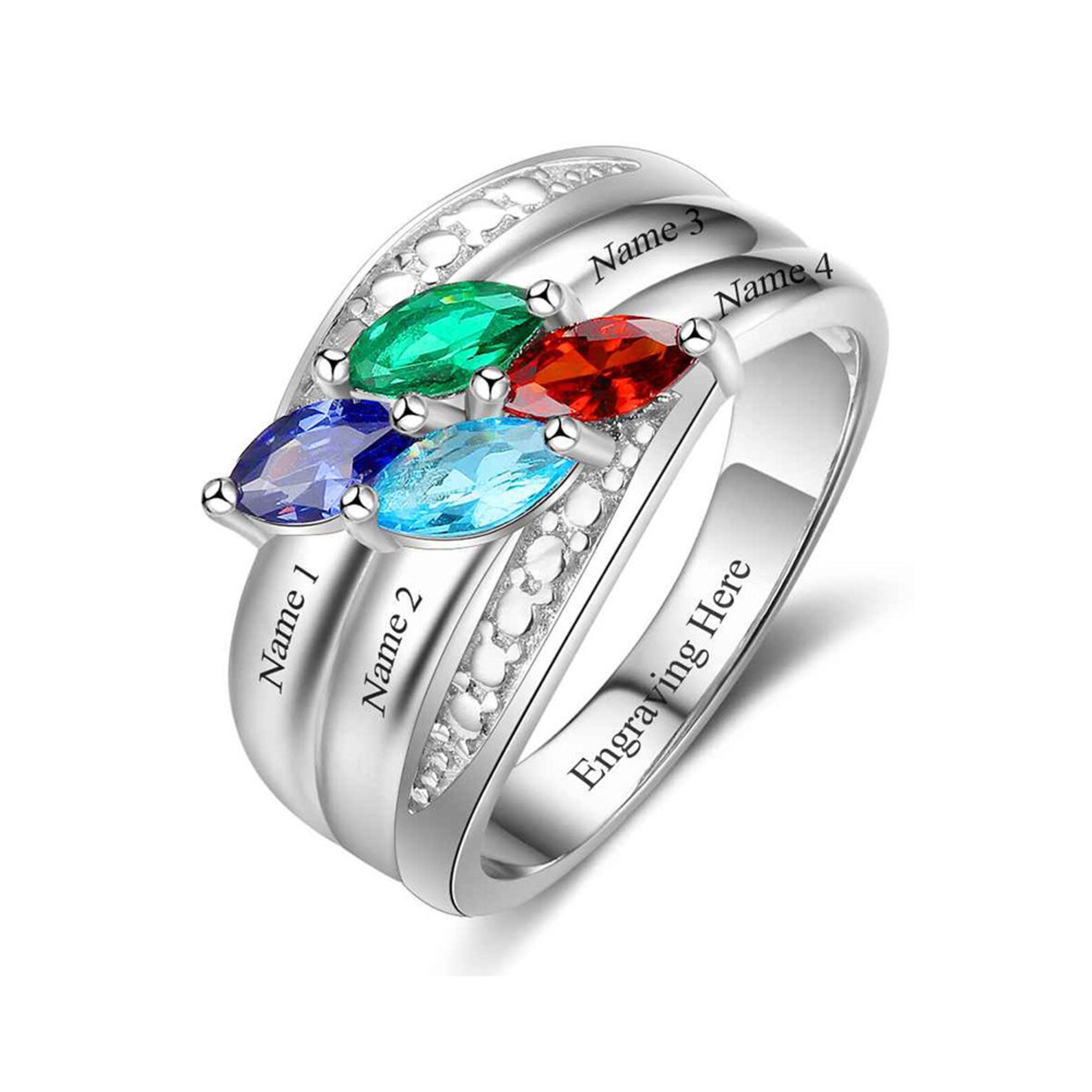 Mother Daughter Ring With 4 Names 4 Birthstones and 1 Phrase - Etsy