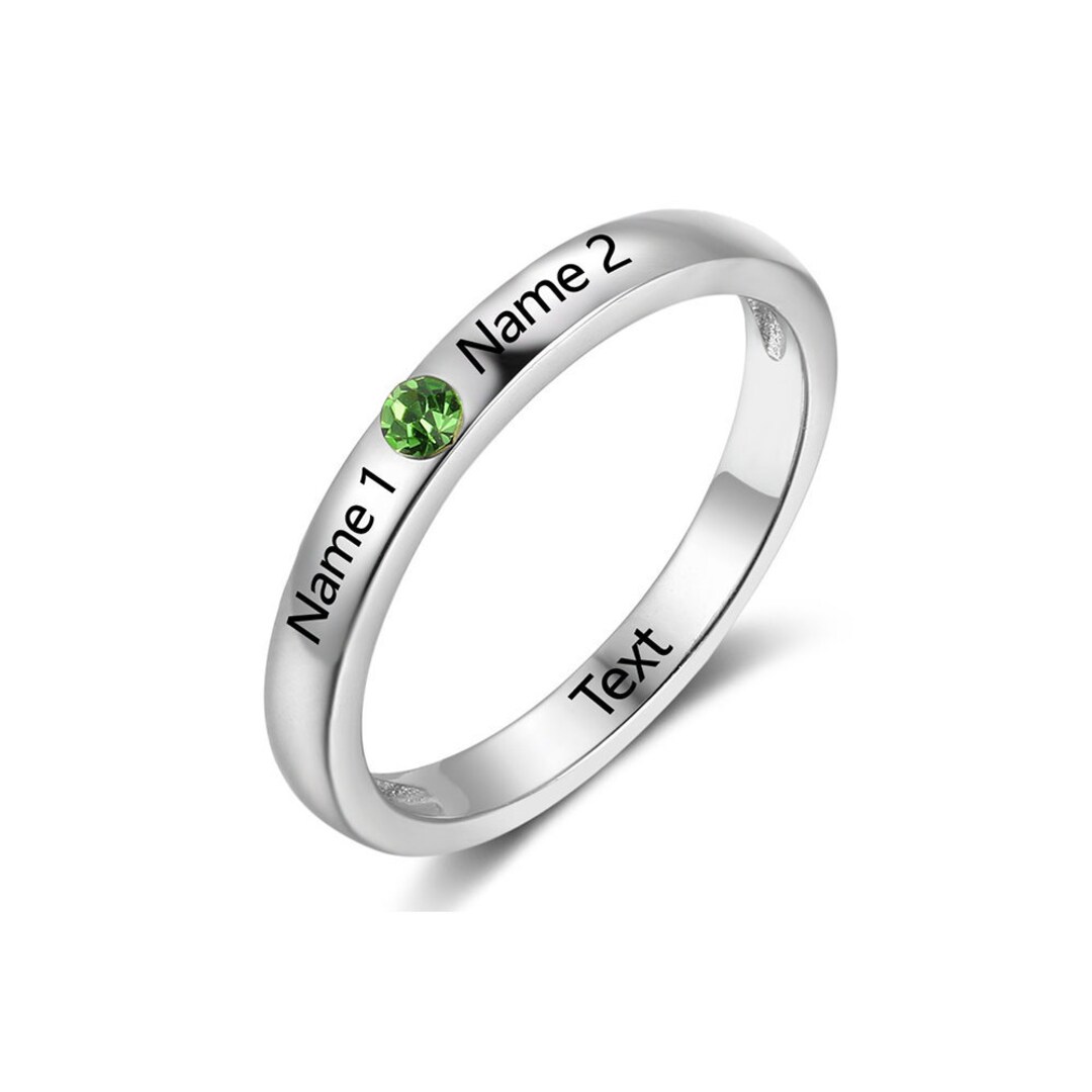 Personalized Birthstone Ring With Custom Engraved 2 Names, 1 Birthstone ...