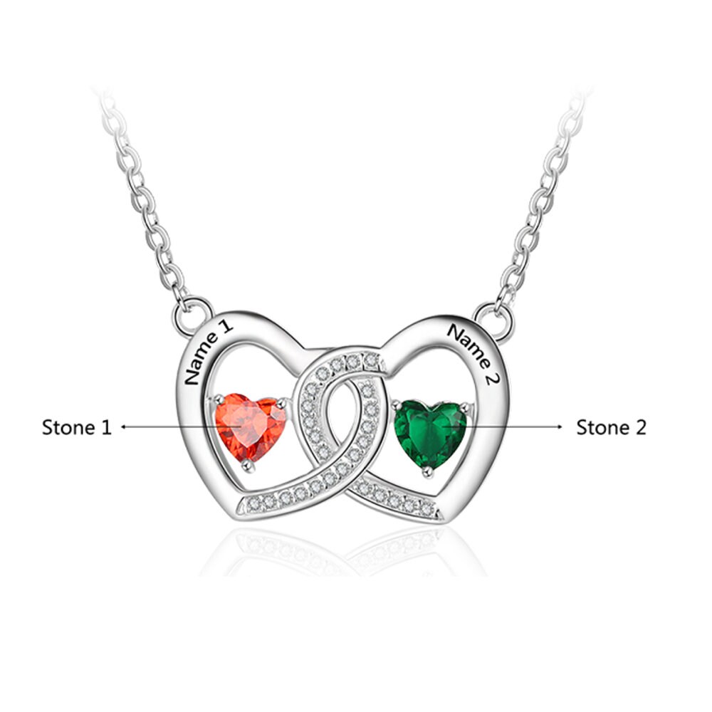 Linked Double Heart Necklace Personalized with 2 Birthstones | Etsy