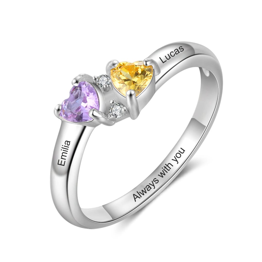 Personalized Dual Stone Ring With Accents Two Stone Ring Custom ...