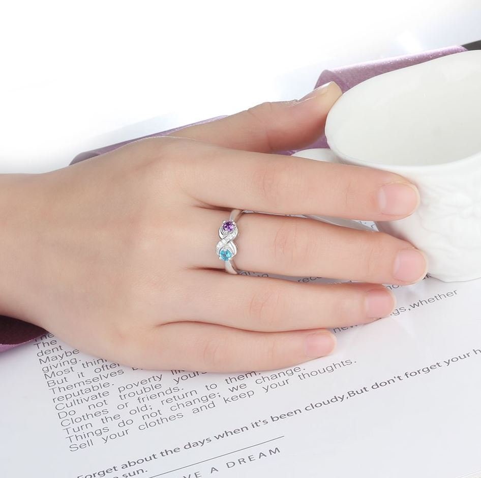 Promise Ring for Her Personalized With 2 Names 2 Birthstones - Etsy