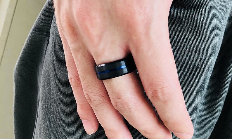 Mens Personalized Blue Inlay Ring | Custom Engraved Phrase | Mens ...