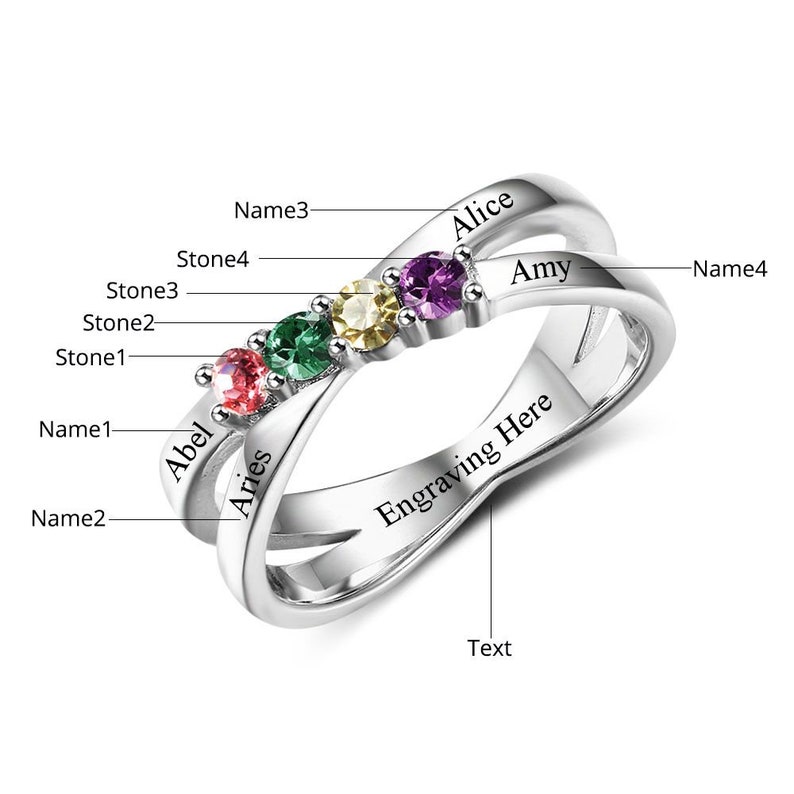 Mothers Ring With 4 Names, 4 Birthstones, and 1 Phrase | Mothers Day ...