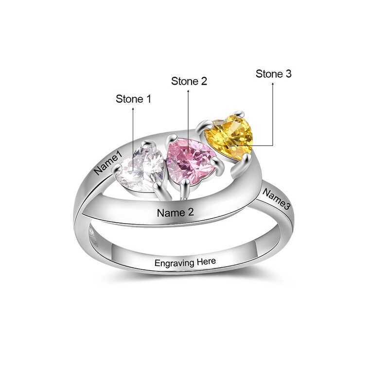 Three Stone Ring With 3 Engraved Names and 1 Phrase Ring for | Etsy