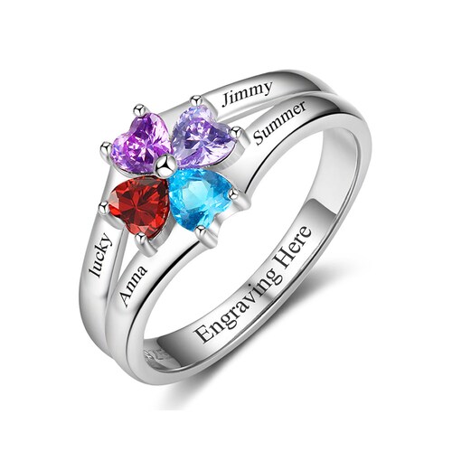 Mothers Ring With 4 Names 4 Birthstones and 1 Phrase - Etsy