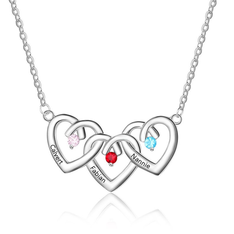 Personalized Three Heart Pendant Necklace | 3 Birthstones and 3 Names ...