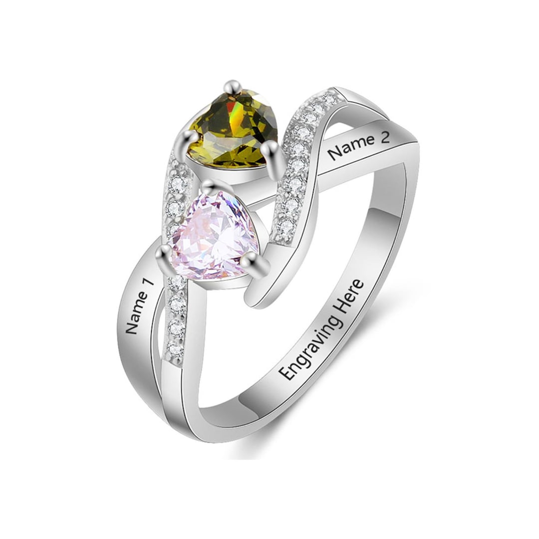 Personalized Promise Ring for Her With 2 Names, 2 Birthstones, and 1 ...