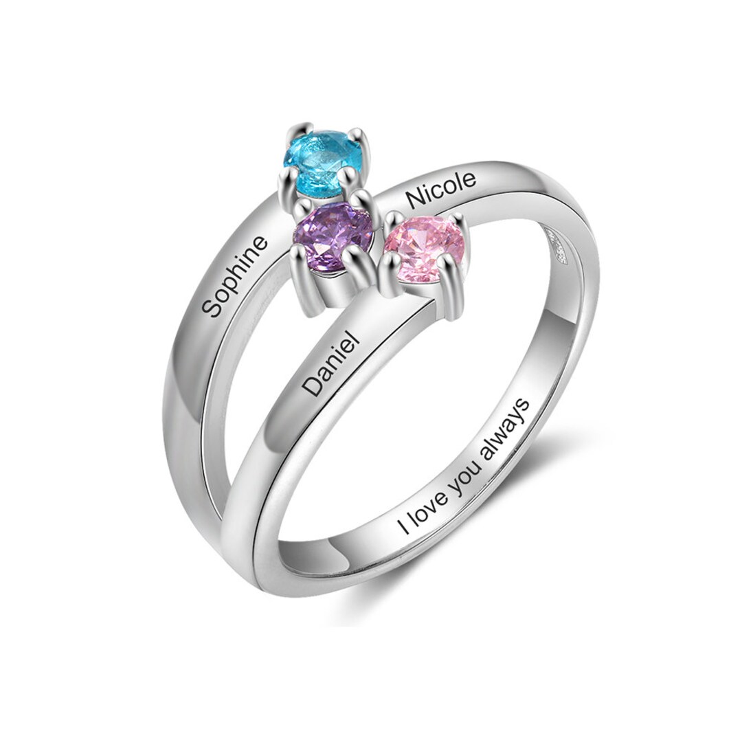 Personalized Family Ring With 3 Names, 3 Stones, and 1 Phrase | Mom ...