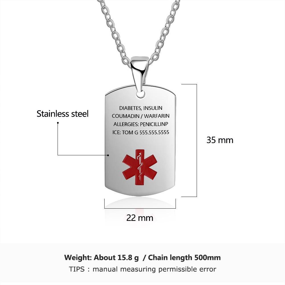 Personalized Medical Necklace, Emergency Alert ID, Custom Engraved ...
