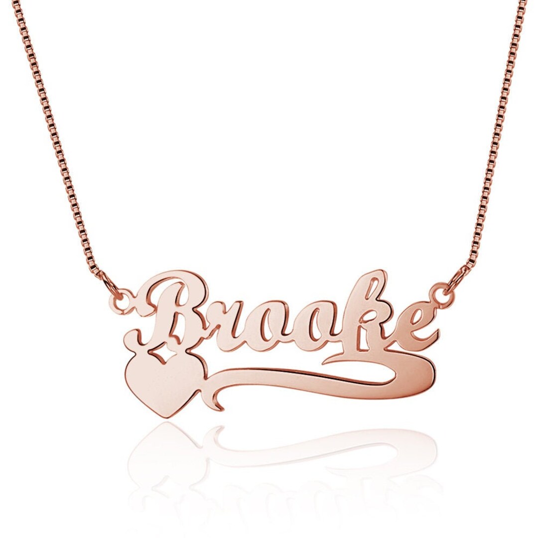 Rose Gold Name Necklace For Her Engraved Name Necklace Womens Name Necklace With Heart Custom