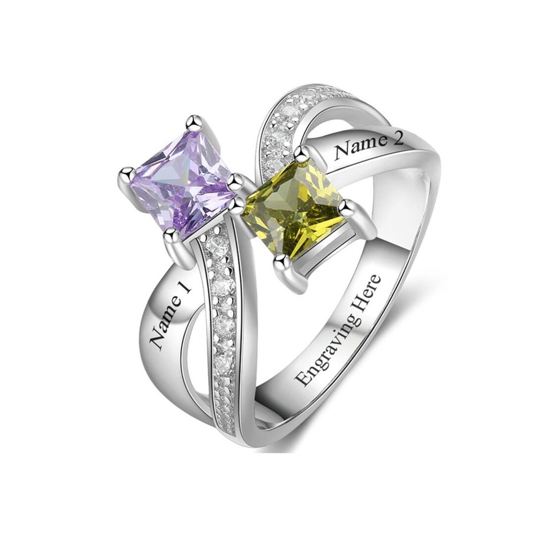 Sister Ring Customized With 2 Names, 2 Birthstones, and 1 Phrase ...