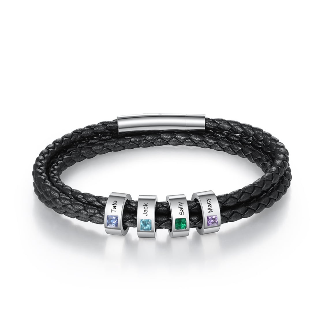 Mens Birthstone Bracelet • Personalized Father's Day Gift • Black ...