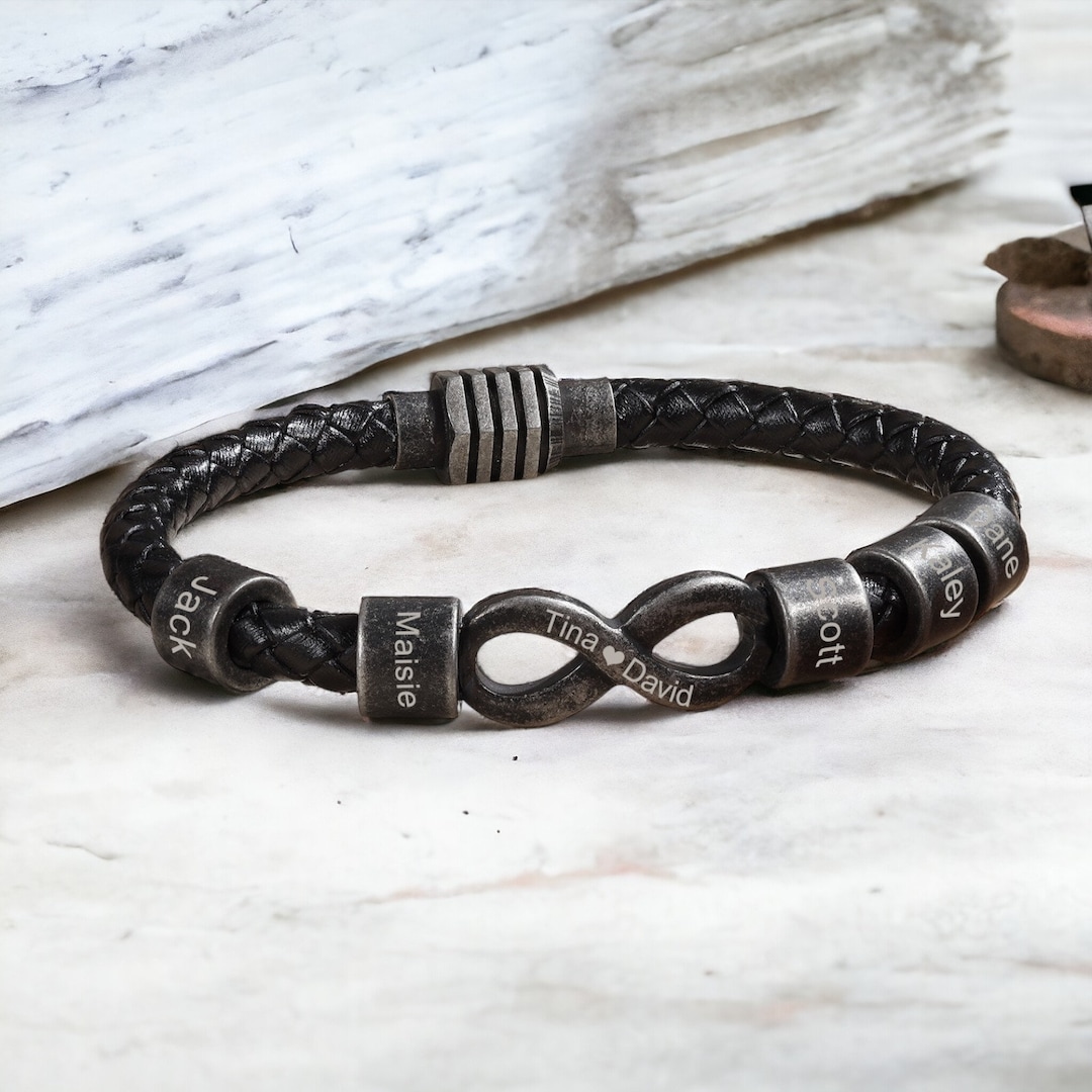 Mens Infinity Bracelet, Personalized Leather Bracelet, Father's Day ...