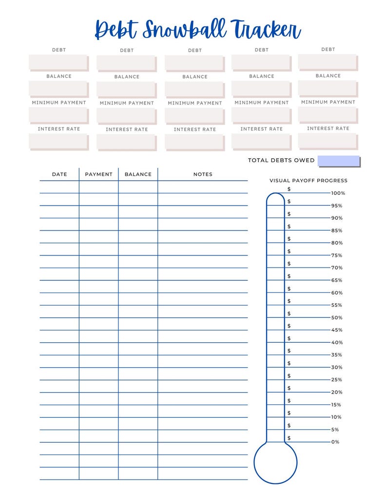 Simple Debt Snowball Tracker | Printable Debt Payoff Worksheet - Etsy