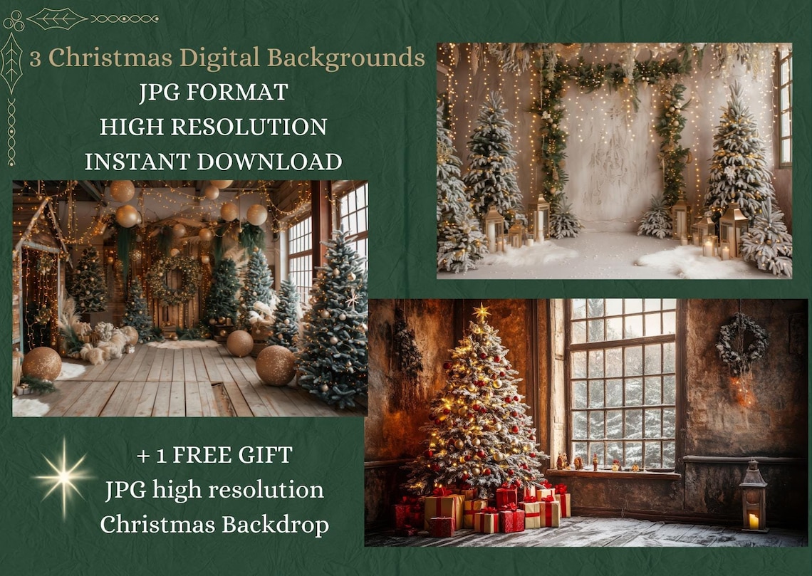 31 Free Christmas Digital Backdrop, Festive Christmas Background ...