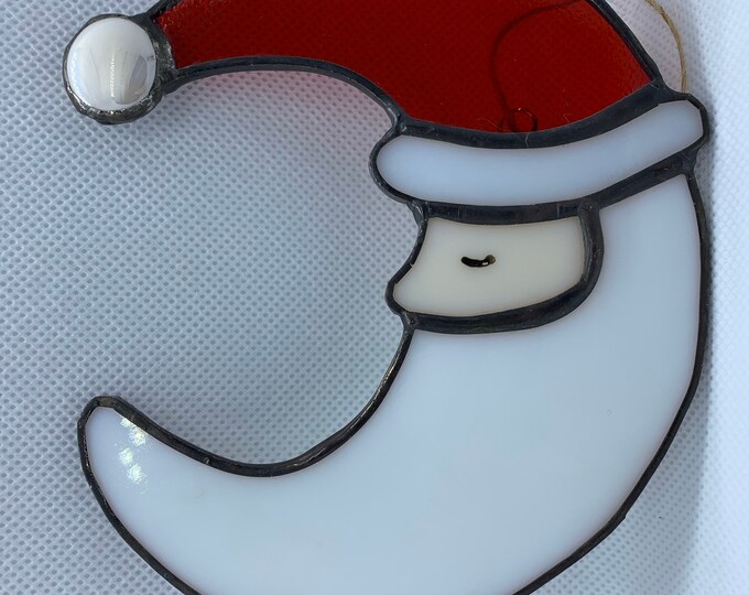 Sleepy Moon in Santa Hat Handmade Stained Glass Ornament Suncatcher - Etsy