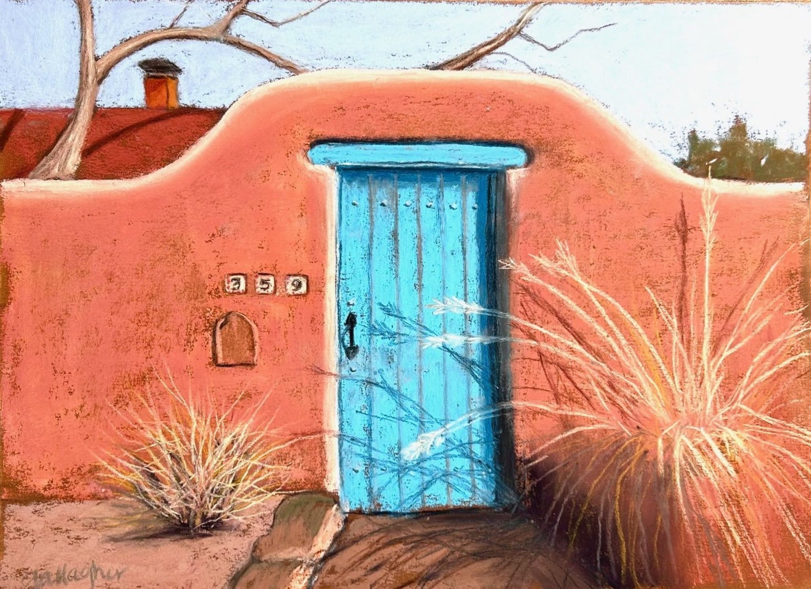 Turquoise Door - Pastel Painting - Etsy