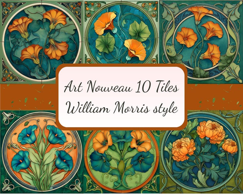 Art Nouveau Tile Clipart Set – Elegant Floral Design for Digital ...