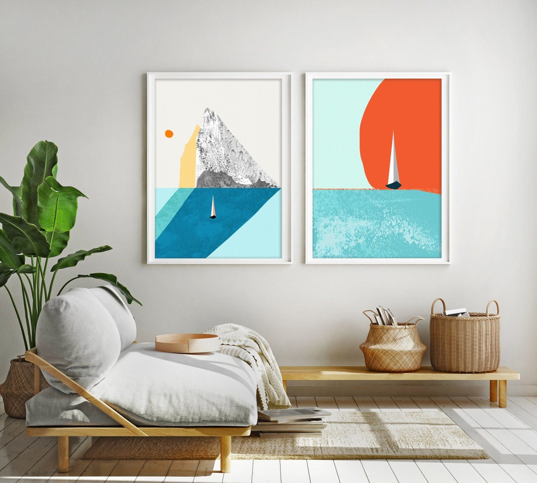 Sailing Boat Art Prints, Sailboat Print Set of 2, Ocean Poster Diptych ...