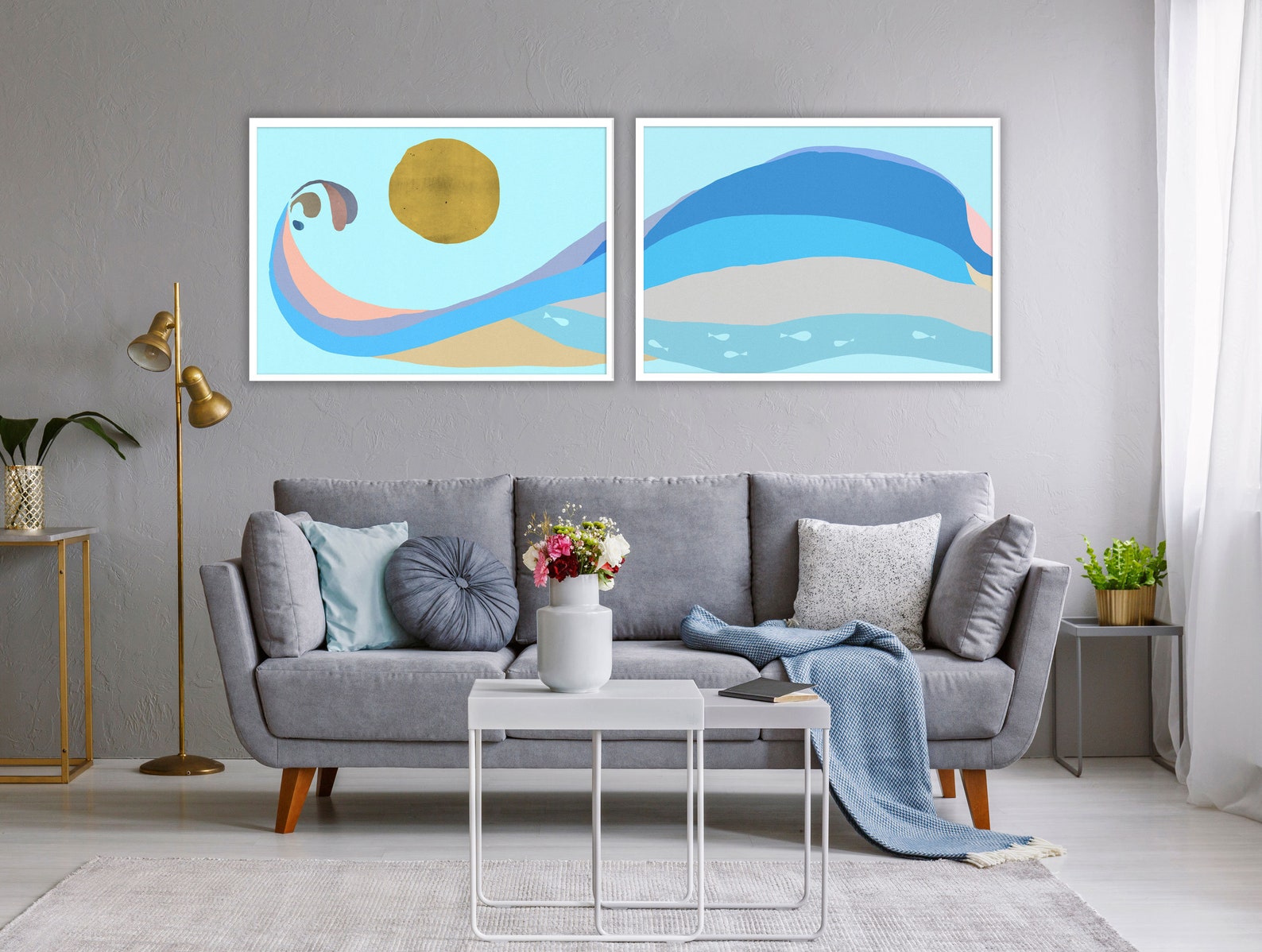 Scandinavian Nautical Nordic Modern Sun Waves Set Nordic | Etsy