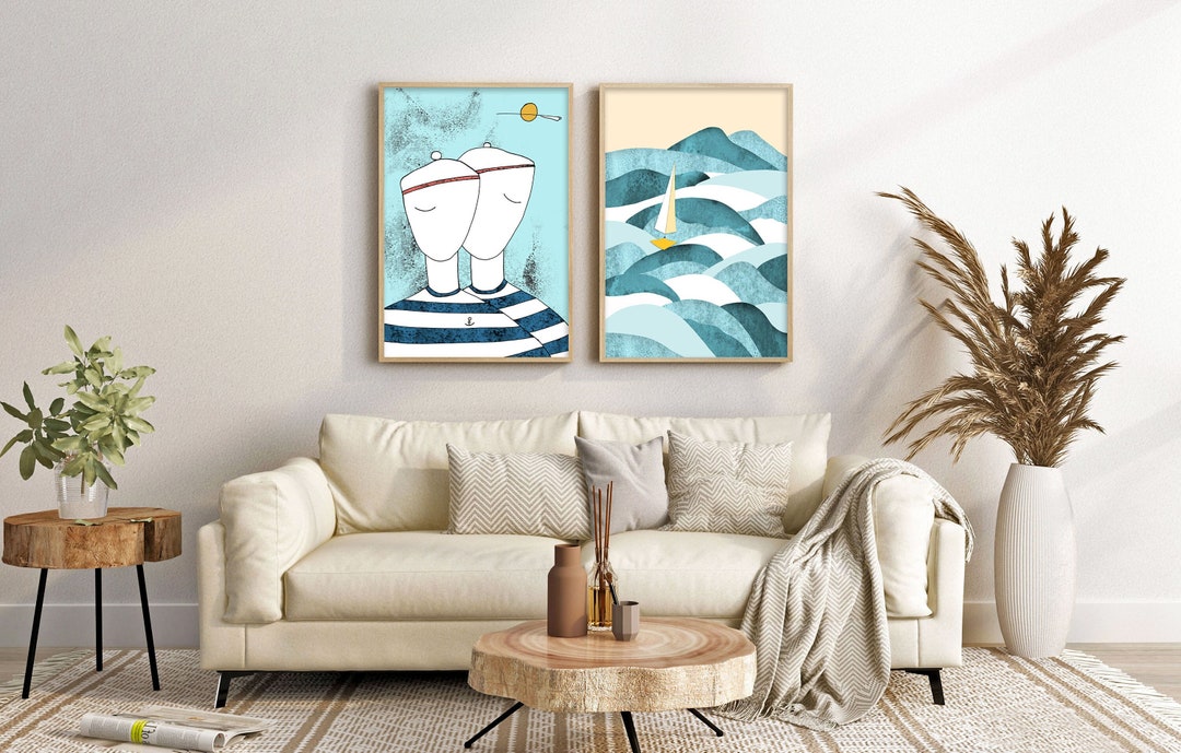 Sailor Portrait Print Set, Nautical Wall Art, Seaman Sailboat Poster ...
