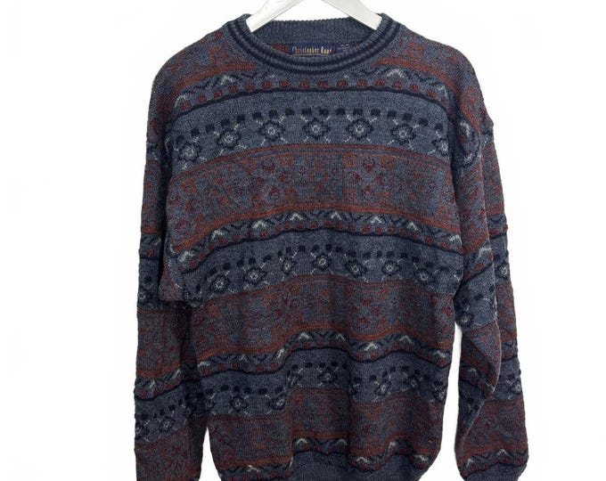 Vintage 90s Christopher Rand Unisex Crew Neck Geometric Navy Burgundy ...