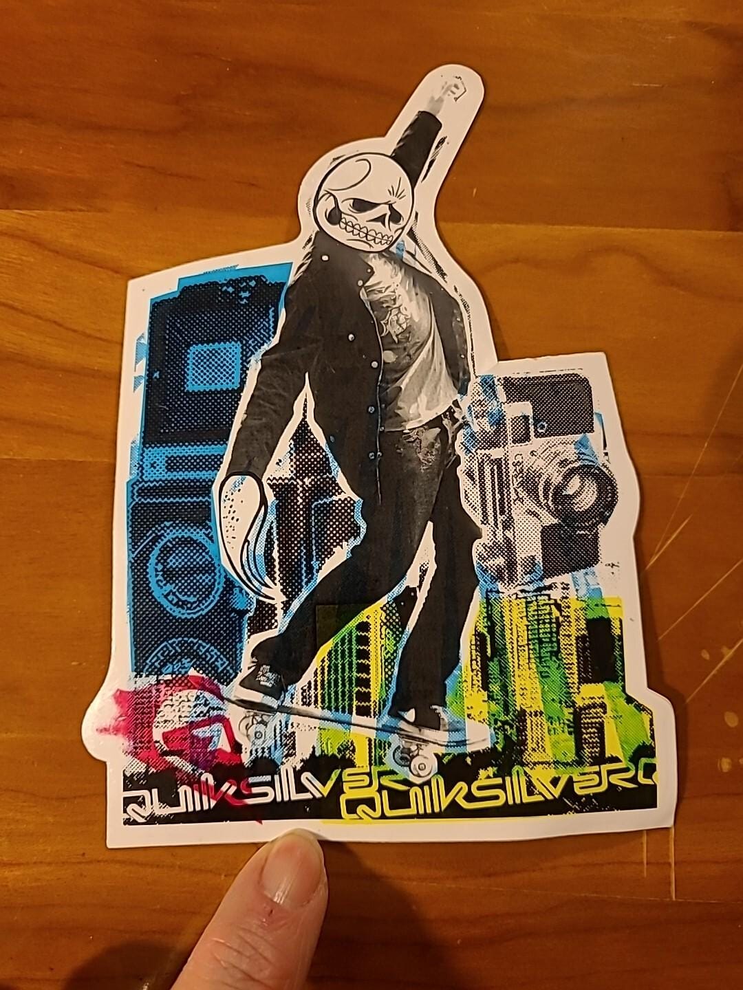 Retro 1990's Quicksilver Large Size Sticker RARE Skull Face ...
