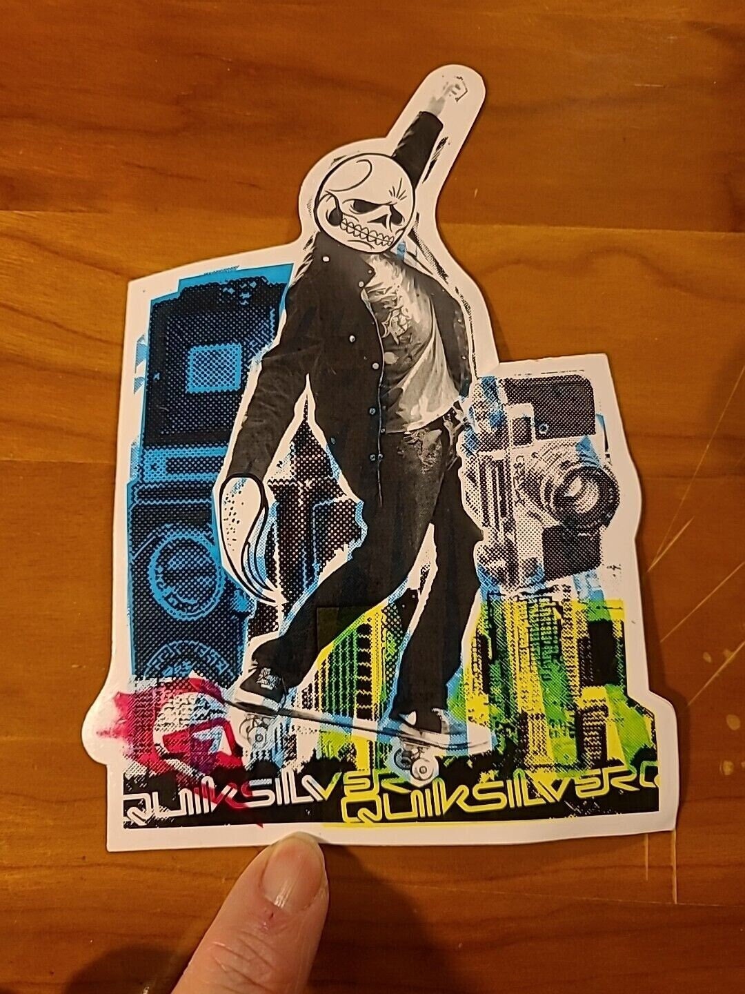 Retro 1990's Quicksilver Large Size Sticker RARE Skull Face ...