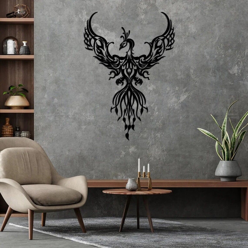 Phoenix Metal Wall Art, Metal Wall Sign, Metal Wall Hanging, Anka Wall ...