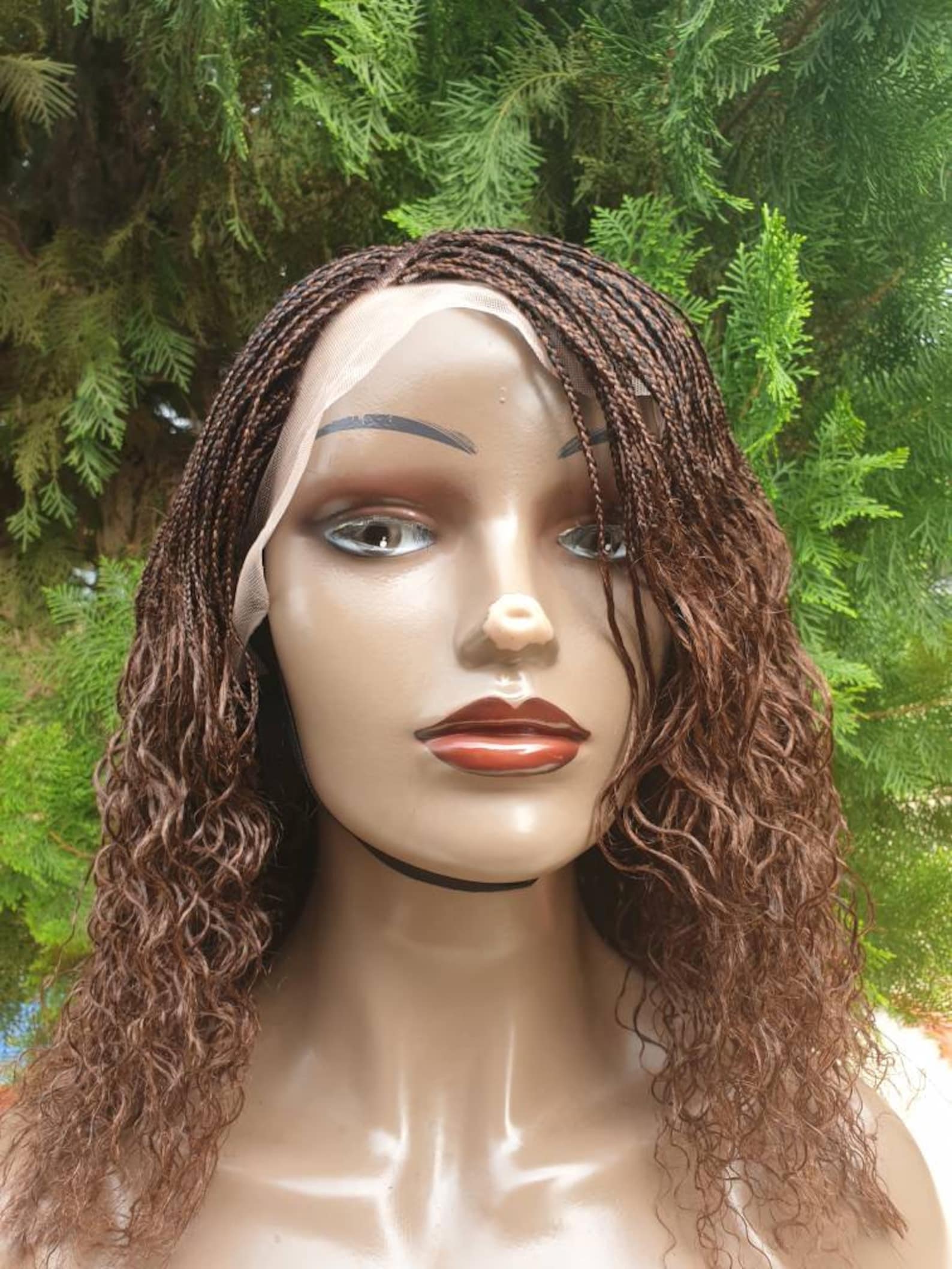 Braided Wig Frontal Wigbox Braids Curly Wig Handmade Etsy