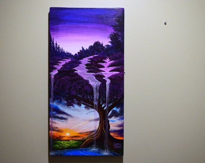 Original Acrylic Surreal Painting, Fantasy Tree Wall Décor, Purple and ...
