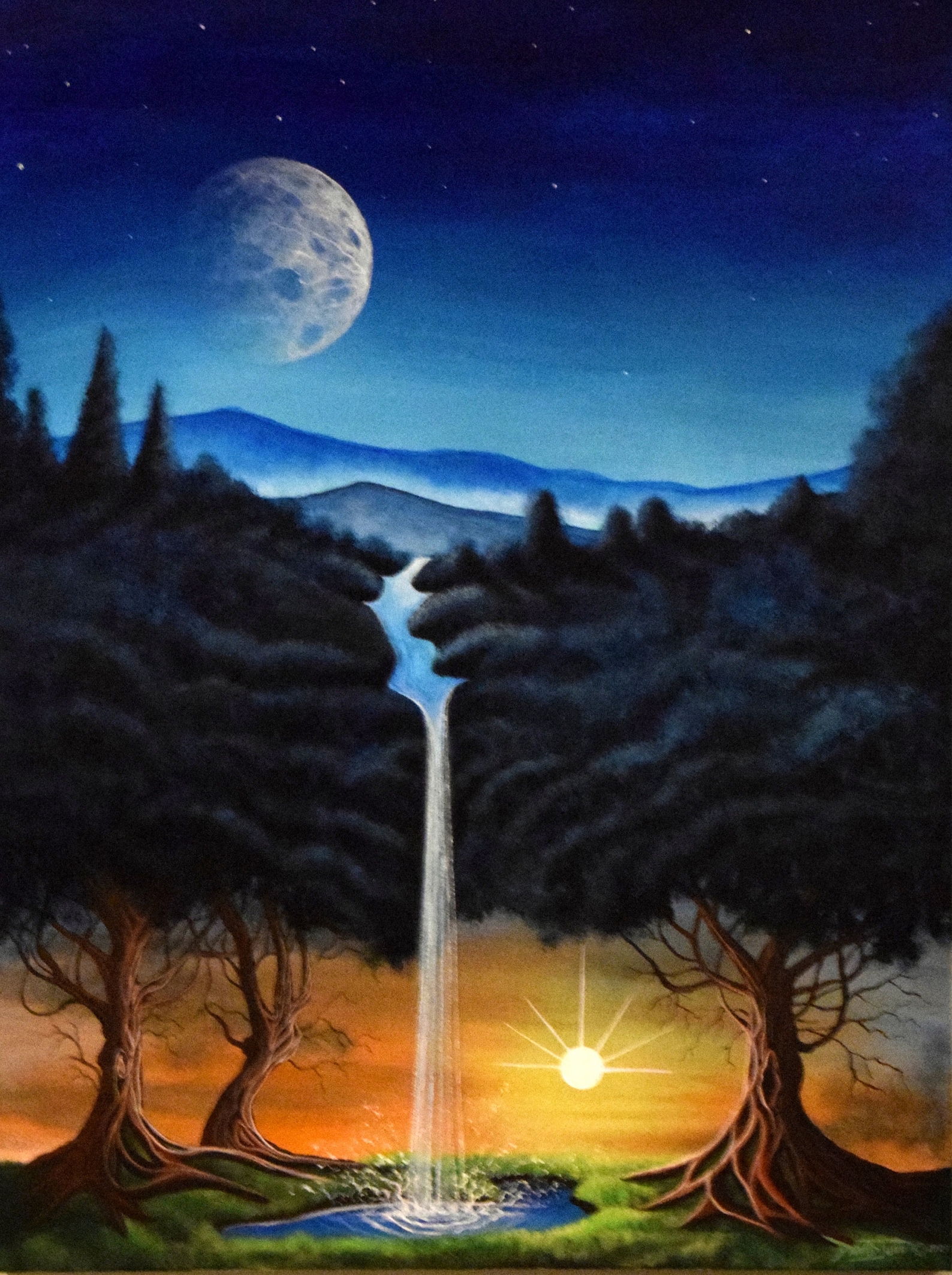 Giant Blue Dream Tree/very Large Original Acrylic Painting/blue-orange ...