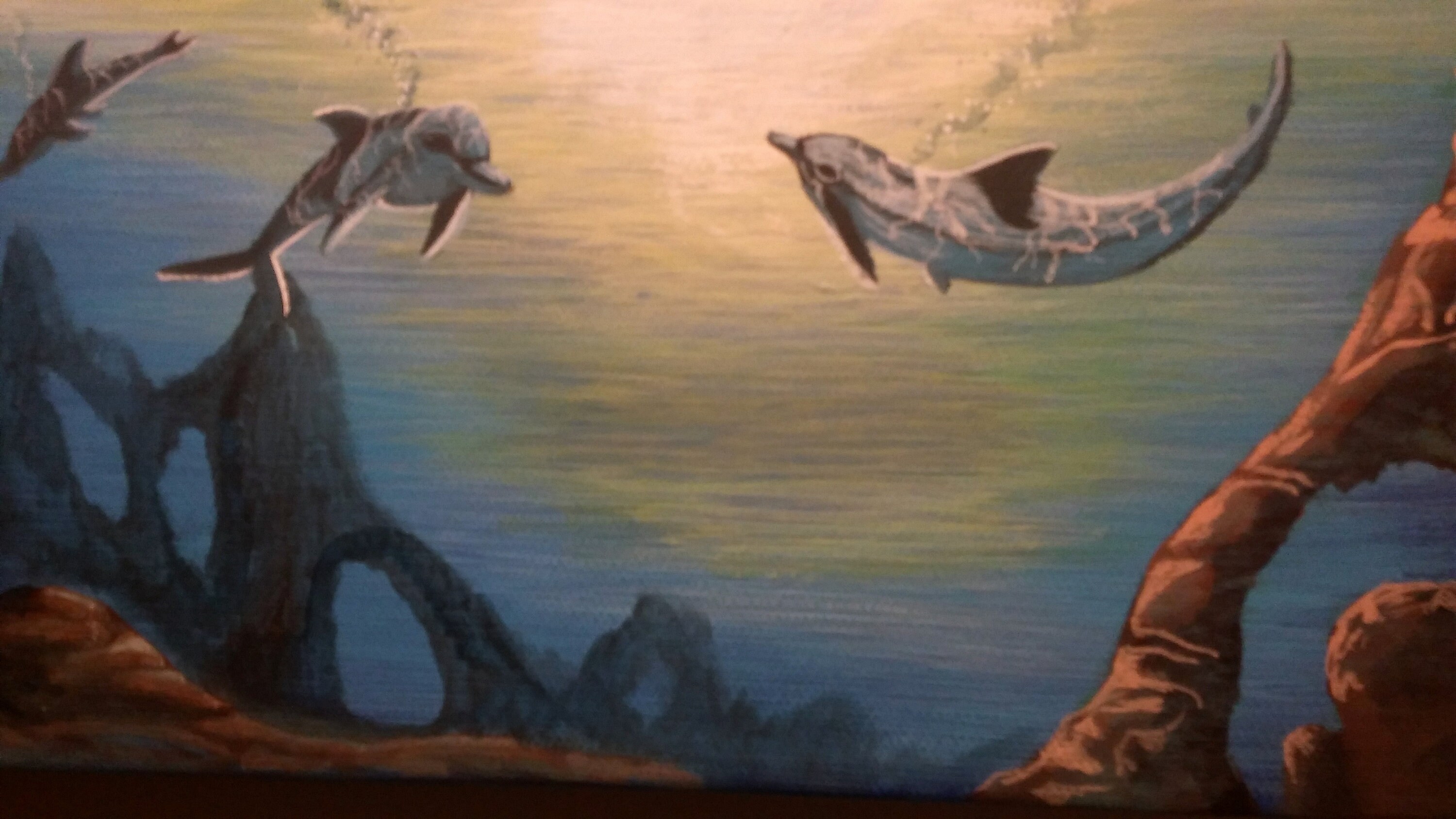 Dolphin Sunset/ Original Acrylic Painting/ 20x10 Canvas/ Standard ...
