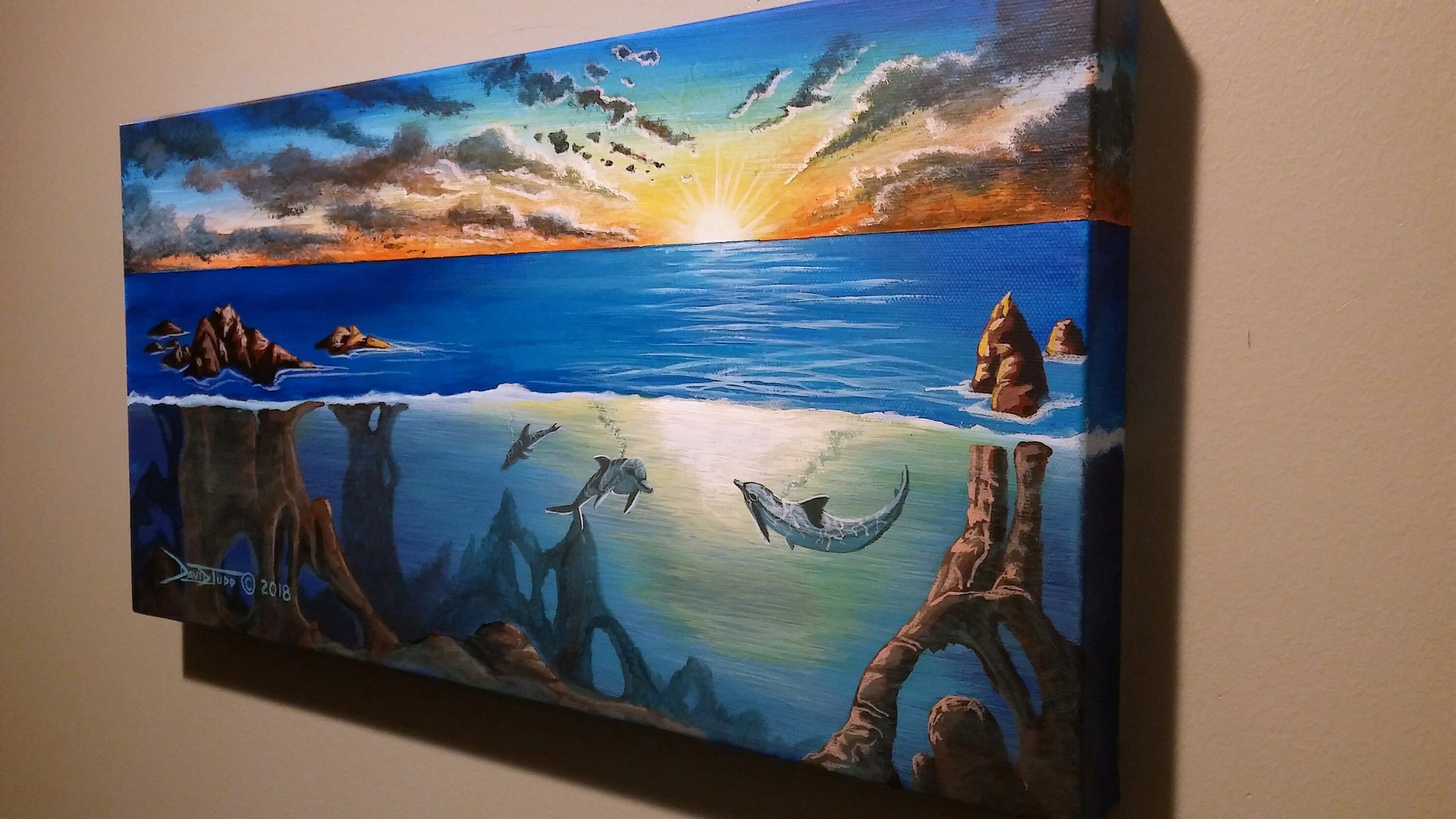 Dolphin Sunset/ Original Acrylic Painting/ 20x10 Canvas/ Standard ...
