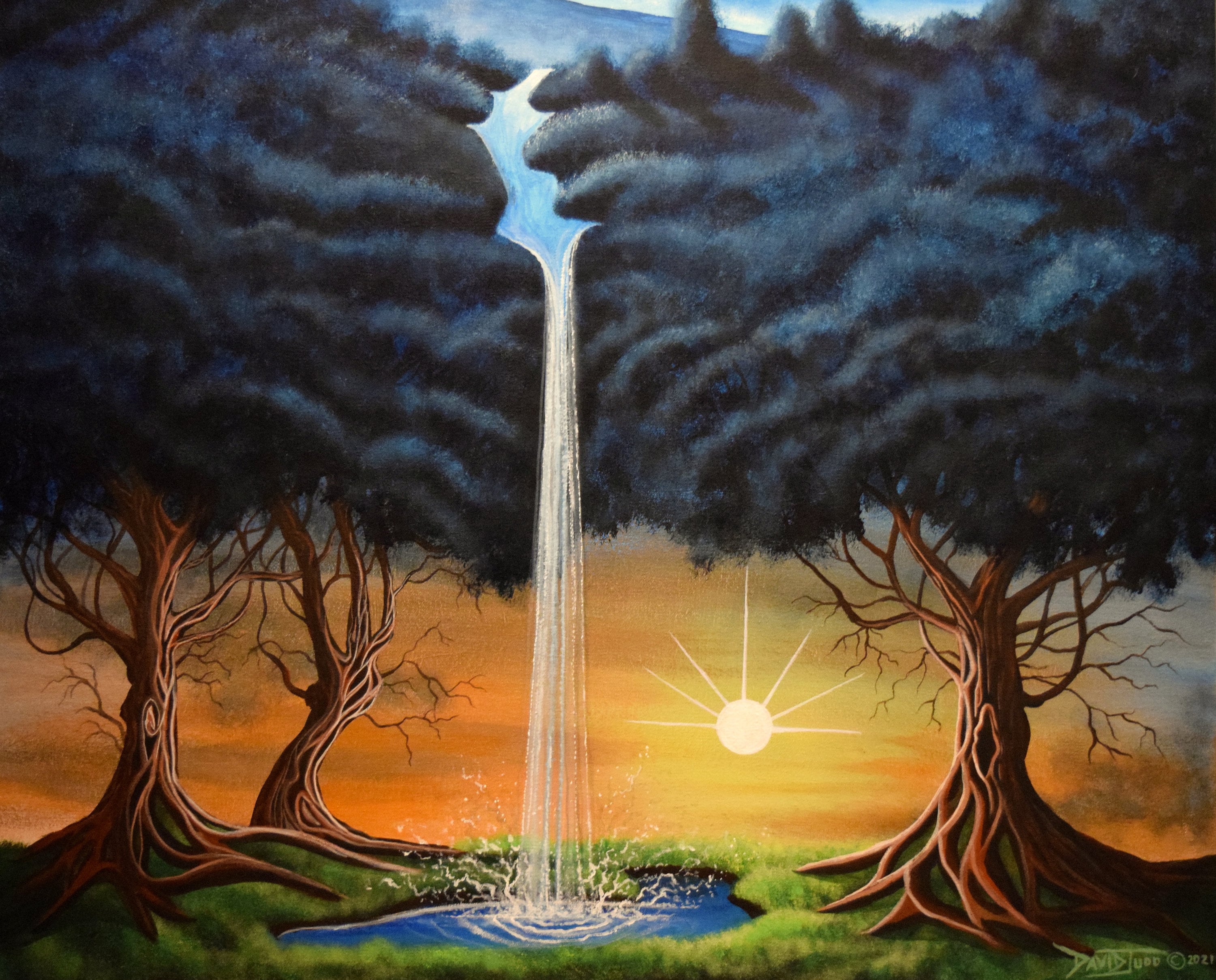 Giant Blue Dream Tree/very Large Original Acrylic Painting/blue-orange ...