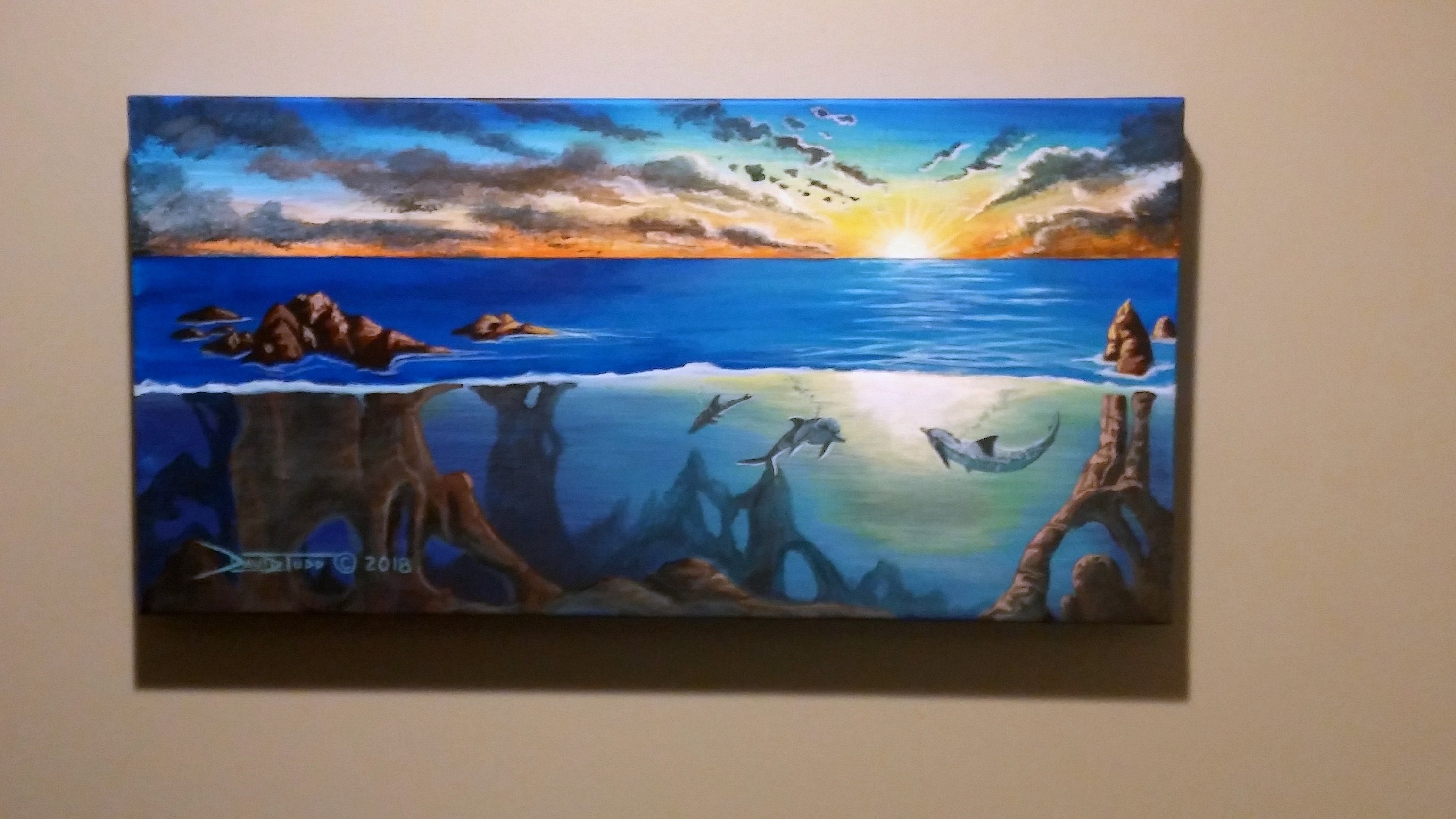 Dolphin Sunset/ Original Acrylic Painting/ 20x10 Canvas/ Standard ...