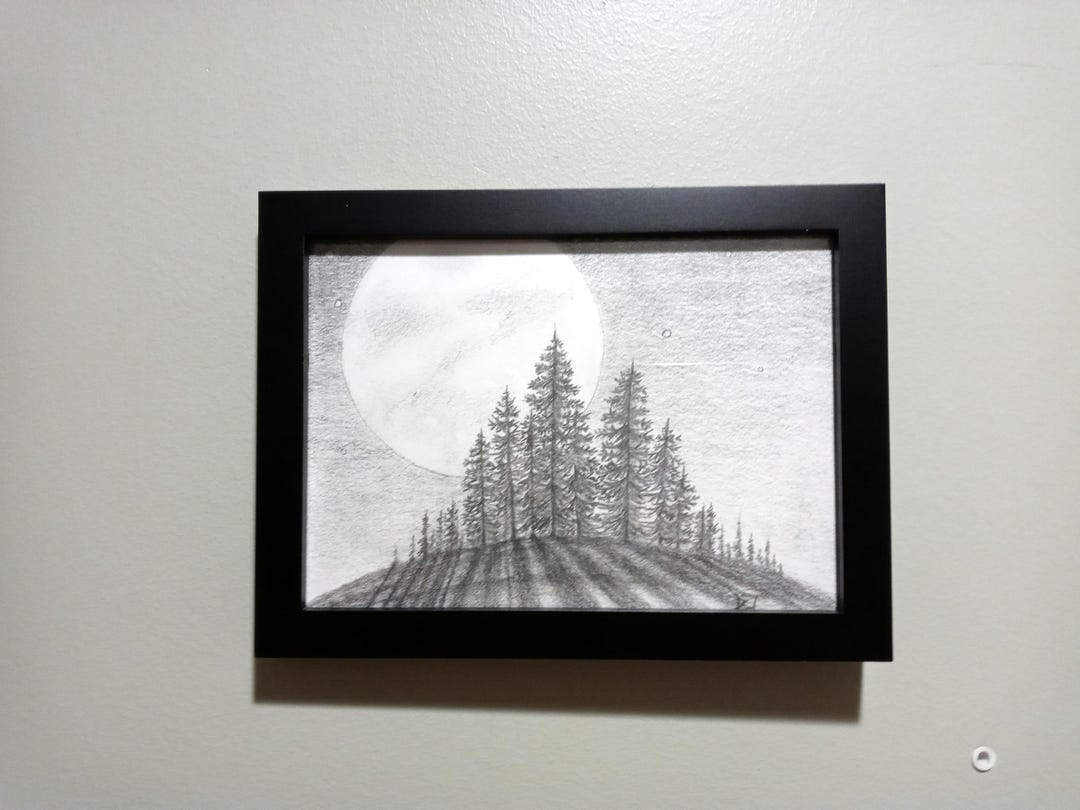 Pencil Treeline Drawing/ Graphite Rendering Forest/sketch Evergreens ...