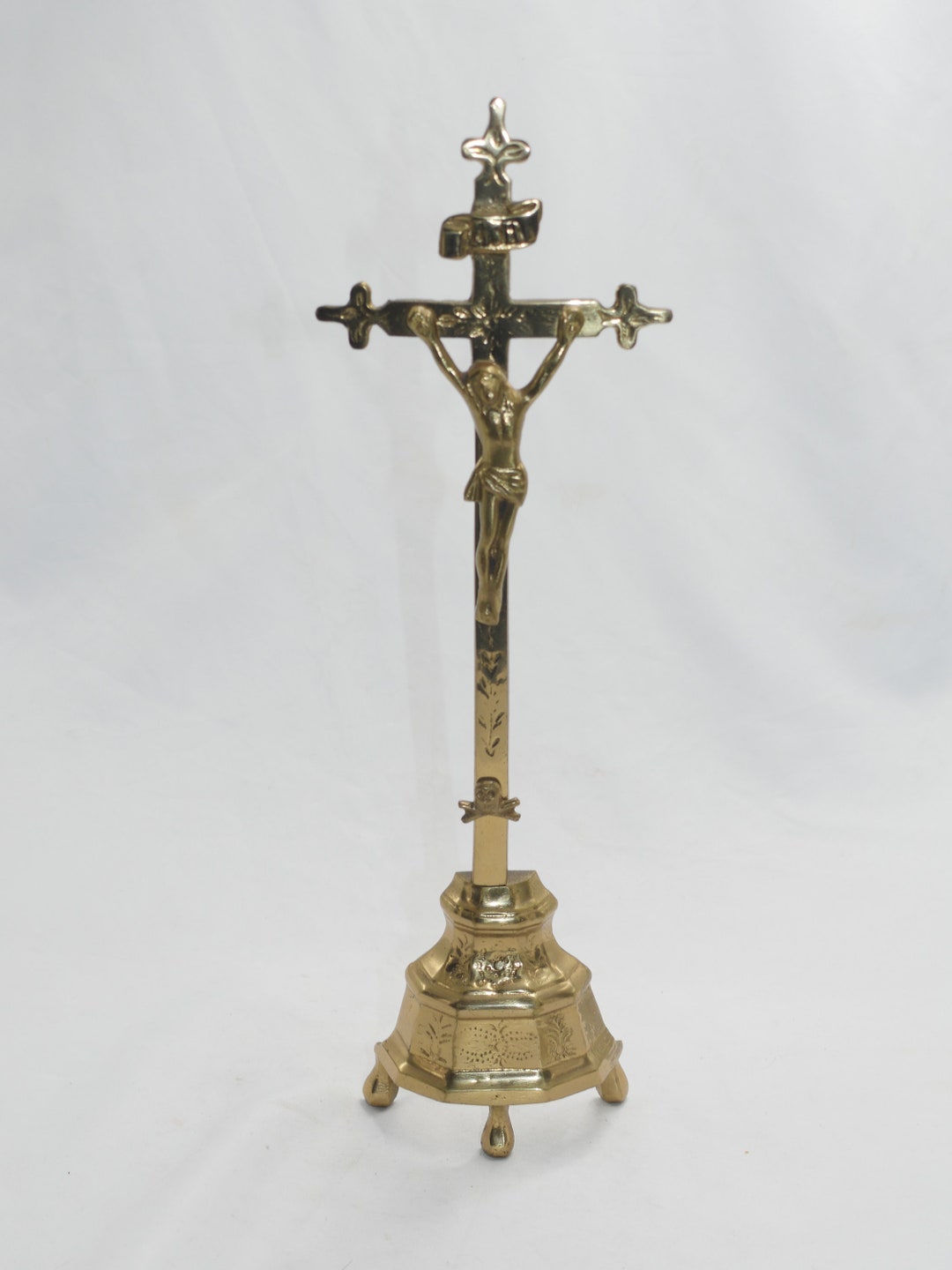 Antique French Brass Standing Crucifix, Jesus Christ Altar Cross, Lot ...