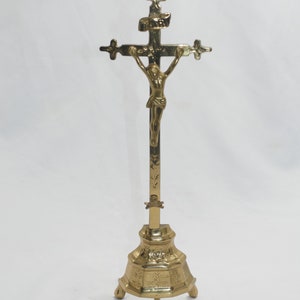 Old Vintage Antique Brass Standing Cross Crucifix Jesus Christ French Made in France Crucifixion ...